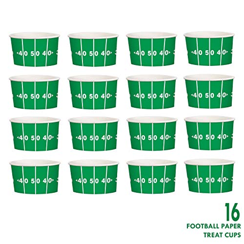 Football Party Supplies - Green Yard Line Paper Cups for Snacks and Favors, 9.5 Ounce Size (Serves 16)