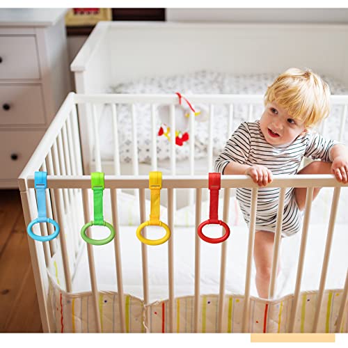 12 Pieces Baby Pull Up Rings Baby Crib Pull Rings 4 Color Baby Cot Hanging Rings Baby Walking Assistant Baby Walking Crib Hook Safety Toddler Pull Up Bar for Baby Infant Toddler