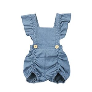 calsunbaby infant baby girls one piece short sleeve ripped demin jeans ruffle romper sunsuit outfits jumpsuit (z#blue, 18-24 months)