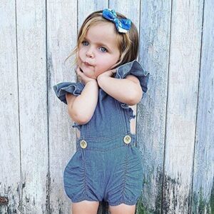 Calsunbaby Infant Baby Girls One Piece Short Sleeve Ripped Demin Jeans Ruffle Romper Sunsuit Outfits Jumpsuit (Z#Blue, 18-24 Months)