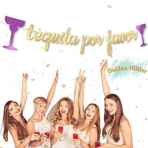 Tequila Por Favor Banner Gold Glitter Bachelorette Party Margarita Glass Engagement Wedding Theme Decorations for Signs Garland Bridal Shower Hen Night Bunting Decor Supplies