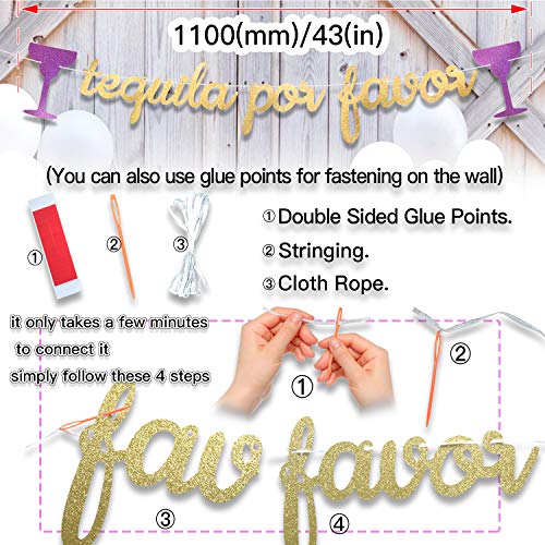 Tequila Por Favor Banner Gold Glitter Bachelorette Party Margarita Glass Engagement Wedding Theme Decorations for Signs Garland Bridal Shower Hen Night Bunting Decor Supplies