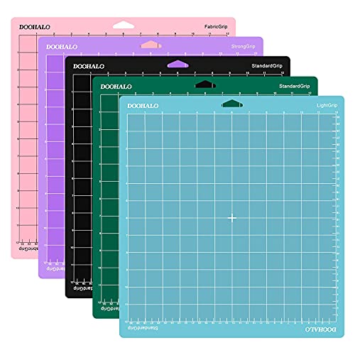 DOOHALO Cutting Mat for Cricut Maker and Cricut Explore Air2 One Smart Cutting Machine Expression 12 X 12 inch 5 Pack Replacement Variety Grip Fabric Grip Adhesive Vinyl Mats