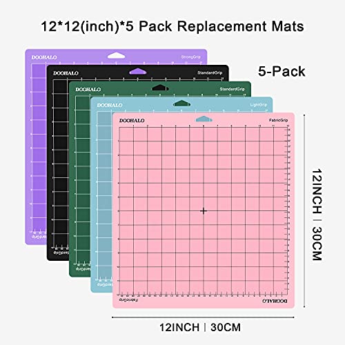 DOOHALO Cutting Mat for Cricut Maker and Cricut Explore Air2 One Smart Cutting Machine Expression 12 X 12 inch 5 Pack Replacement Variety Grip Fabric Grip Adhesive Vinyl Mats