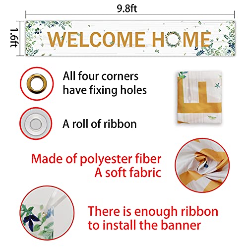 WHPCT Welcome Home Large Banner, Housewarming Party Sign, Flower Cluster Welcome Banner Yard Sign, Spring Summer Floral Welcome Home Banner for House Outside Decor 9.8X1.6Ft WB-ALPmk-ow