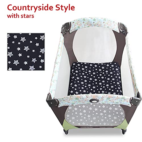 Pack and Play Sheets Fitted Boy, Mini Crib Sheets fits 39"x 27"x 5" Graco Playard Playpen, Black Star Print Pack and Play Fitted Sheets for Mini Crib Bedding