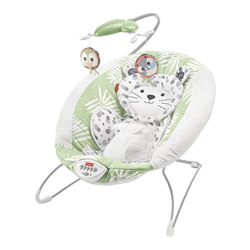 ​Fisher-Price Snow Leopard Deluxe Bouncer, Bouncing Baby seat with Soothing Music, Sounds, and Vibrations