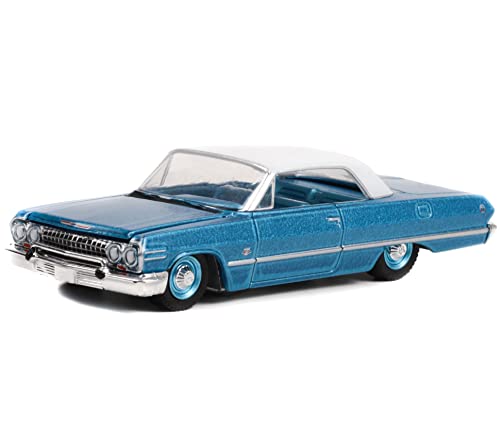 1963 Chevy Impala SS 409 Convertible Azure Aqua Blue Met. w/Cream Top (Lot #1119) Barrett-Jackson 1/64 Diecast Model Car by Greenlight 37260 B