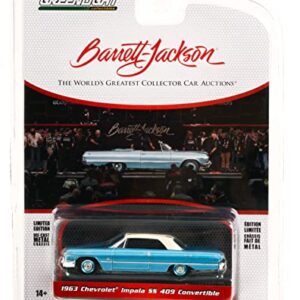 1963 Chevy Impala SS 409 Convertible Azure Aqua Blue Met. w/Cream Top (Lot #1119) Barrett-Jackson 1/64 Diecast Model Car by Greenlight 37260 B