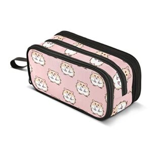 otvee large capacity pencil case 3 compartments pencil pouch portable pencil box with handle cute red eyes hamster pen organizer stationery bag for school college office teen girls boy women men