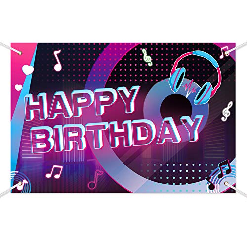 Music Happy Birthday Backdrops, Musical Themes Birthday Yard Sign, Karaoke Party Decorations Short Video Studio Banner, Photography Background for Boy Girl Music Notes Party Supplies 7x4.3FT