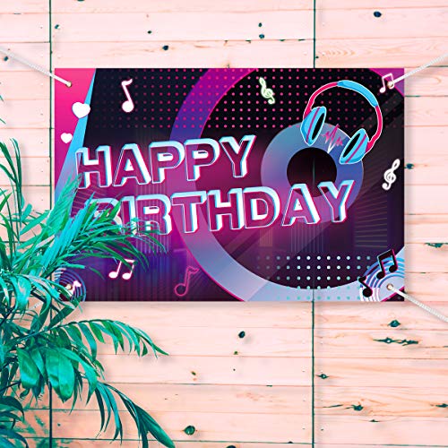 Music Happy Birthday Backdrops, Musical Themes Birthday Yard Sign, Karaoke Party Decorations Short Video Studio Banner, Photography Background for Boy Girl Music Notes Party Supplies 7x4.3FT