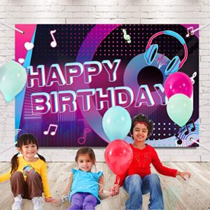 Music Happy Birthday Backdrops, Musical Themes Birthday Yard Sign, Karaoke Party Decorations Short Video Studio Banner, Photography Background for Boy Girl Music Notes Party Supplies 7x4.3FT