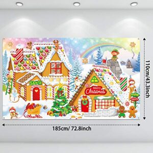 Christmas Gingerbread Photo Backdrop Decoration Sweet Merry Christmas Gingerbread House Banner Santa Candy Background for Christmas Baby Shower Birthday Wall Decorations in 72.8 x 43.3 Inch