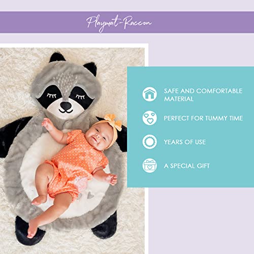 Little Grape Land Baby Play Mat for Floor, Tummy Time Mat Newborn Raccoon Themed, Activity Gym Play Mat for Babies Toddlers Infants