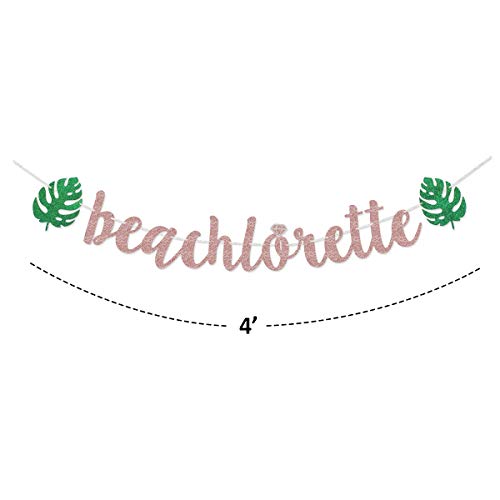 Rose Gold Glitter Beachlorette Banner Sign Garland Pre-Strung for Beach Bachelorette Party Hawaiian Luau Summer Tropical Bach Party Decorations