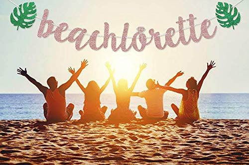 Rose Gold Glitter Beachlorette Banner Sign Garland Pre-Strung for Beach Bachelorette Party Hawaiian Luau Summer Tropical Bach Party Decorations