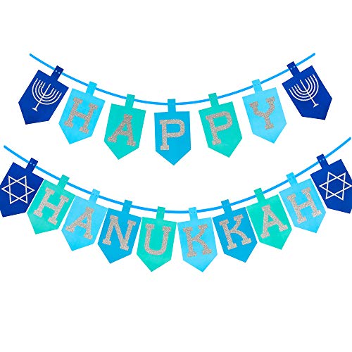 Happy Storm Happy Hanukkah Banner Glitter Chanukkah Party Banner Favors Hanukkah Party Decorations for Hanukkah Party Supplies