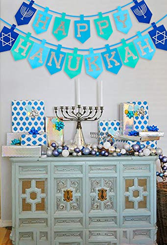 Happy Storm Happy Hanukkah Banner Glitter Chanukkah Party Banner Favors Hanukkah Party Decorations for Hanukkah Party Supplies