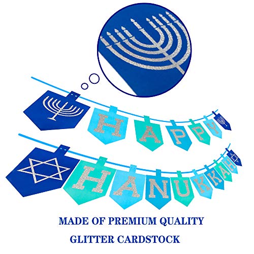 Happy Storm Happy Hanukkah Banner Glitter Chanukkah Party Banner Favors Hanukkah Party Decorations for Hanukkah Party Supplies