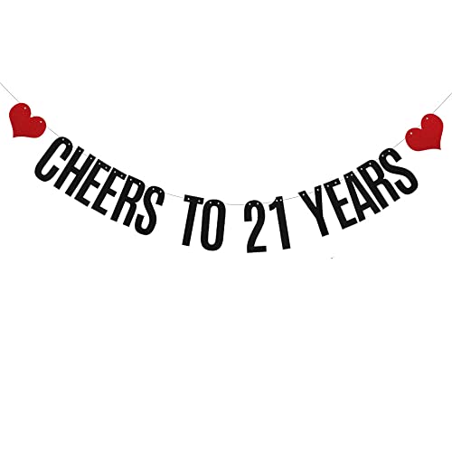 XIAOLUOLY Black Cheers to 21 Years Glitter Banner,Pre-Strung,21st Birthday / Wedding Anniversary Party Decorations Bunting Sign Backdrops,CHEERS TO 21 YEARS