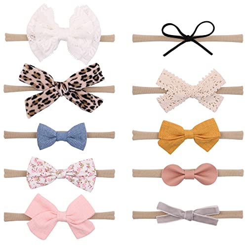 FGSS Headbands and Bows for Baby Girls Elastic Nylon Hairbands for Newborn Infant Toddler Hair Accessories Pack of 10