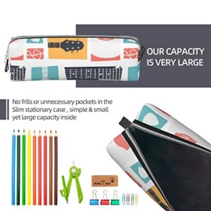 allgobee Pu Leather Pencil Bag Pen Case Guitar-Singer-Music-Hipster Students Stationery Pouch Pencil Holder Desk Organizer