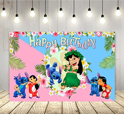 huio Hawaiian Aloha Backdrop for Lilo and Stitch Theme Birthday Party Supplies 6x4ft Tropical Summer Photo Background for StitchTheme Party Cake Table Decorations Baby Shower Banner, One Size