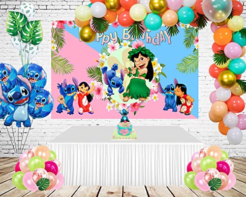 huio Hawaiian Aloha Backdrop for Lilo and Stitch Theme Birthday Party Supplies 6x4ft Tropical Summer Photo Background for StitchTheme Party Cake Table Decorations Baby Shower Banner, One Size