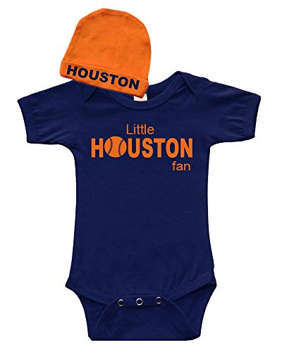 PandoraTees Newborn Houston Fan Gift Set, Short Sleeve Bodysuit and Cap Set (Navy, 0-3m)