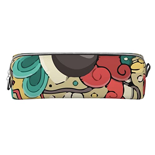 allgobee Pu Leather Pencil Bag Pen Case Bowling-Doodle-Bowl-Pattern Students Stationery Pouch Pencil Holder Desk Organizer