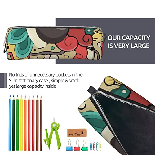 allgobee Pu Leather Pencil Bag Pen Case Bowling-Doodle-Bowl-Pattern Students Stationery Pouch Pencil Holder Desk Organizer