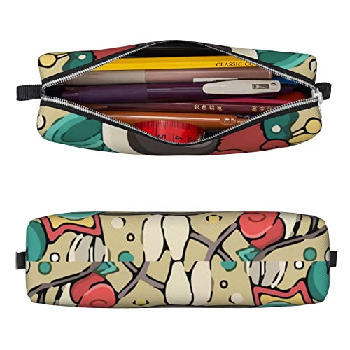 allgobee Pu Leather Pencil Bag Pen Case Bowling-Doodle-Bowl-Pattern Students Stationery Pouch Pencil Holder Desk Organizer