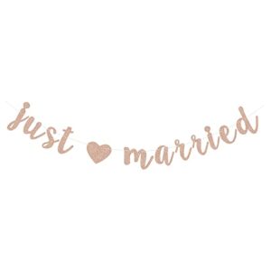 glitter just married banner for wedding bunting bridal shower garland bachelorette party decoration wall paper sign – rose gold