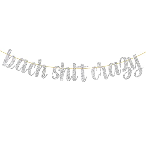 WeBenison Bach Shit Crazy Banner / Funny Bachelorette Engagement Party Banner / Bridal Shower Party Decoration Supplies / Silver Glitter