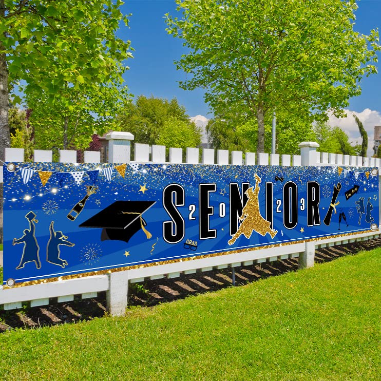 Large Graduation Banner 2023 Senior Banner Graduation Party Decoration Graduation Yard Sign Yard Outdoor Garden Decoration for Senior Graduation Party Supplies (Blue)