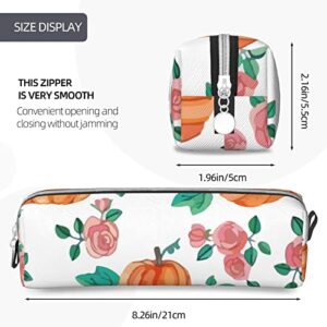 allgobee Pu Leather Pencil Bag Pen Case Pumpkins-Roses-Watercolor Students Stationery Pouch Pencil Holder Desk Organizer