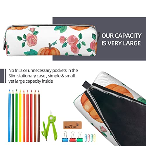 allgobee Pu Leather Pencil Bag Pen Case Pumpkins-Roses-Watercolor Students Stationery Pouch Pencil Holder Desk Organizer