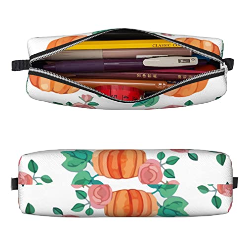 allgobee Pu Leather Pencil Bag Pen Case Pumpkins-Roses-Watercolor Students Stationery Pouch Pencil Holder Desk Organizer