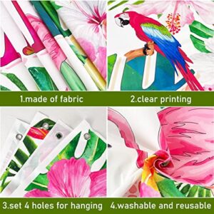 Hawaiian Birthday Banner Luau Tropical Birthday Party Decorations, Aloha Happy Birthday Door Cover Personalized Flamingo Birthday Backdrop for Hawaiian Themed Birthday Party Supplies with A Gift Pen