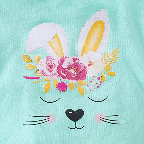 Toddler Girl Easter Clothes Outfits Fly Sleeve Rabbit Shirt Top Colorful Bunny Bell-Bottoms Headband 3Pcs Set (Green Print Rabbit, 18-24 Months)