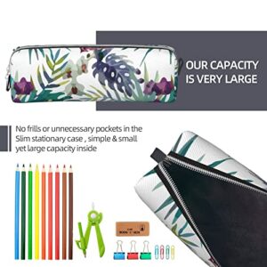 allgobee Pu Leather Pencil Bag Pen Case Topical-Hawaii-Watercolor-Orchid-Flowers-Pineapple Students Stationery Pouch Pencil Holder Desk Organizer