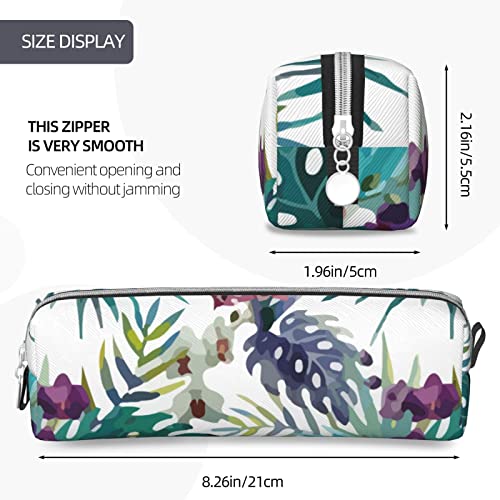 allgobee Pu Leather Pencil Bag Pen Case Topical-Hawaii-Watercolor-Orchid-Flowers-Pineapple Students Stationery Pouch Pencil Holder Desk Organizer