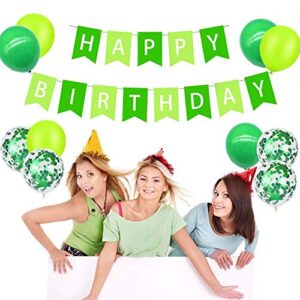 Pargleev Happy Birthday Banner Green, Boys Girls Birthday Large Hanging Bunting Confetti Balloons Garland Party Decoration for Boys Kids