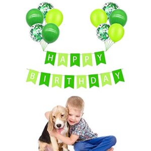 Pargleev Happy Birthday Banner Green, Boys Girls Birthday Large Hanging Bunting Confetti Balloons Garland Party Decoration for Boys Kids