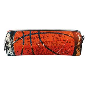 allgobee pu leather pencil bag pen case basketball-retro-watercolor-art students stationery pouch pencil holder desk organizer