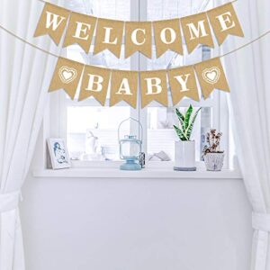 Jute Burlap Welcome Baby Banner Baby Shower Gender Reveal Boy Girl Party Decoration