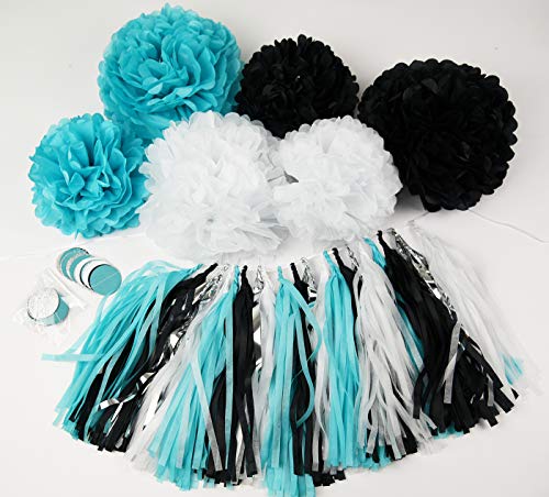 Graduation Decorations Turquoise Black 2023 Teal Birthday Decorations Women/Bridal Shower Decorations Turquoise Black Silver Decorations Black Polka Dot Balloons Little Man Birthday Party Decorations