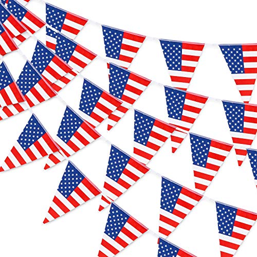 Whaline 30pcs Large USA Patriotic Bunting Banner American July 4th Triangle Flag Garlands Star-Spangled Pennant String Banner for Independent Day Party Grand Opening Home Office Decoration