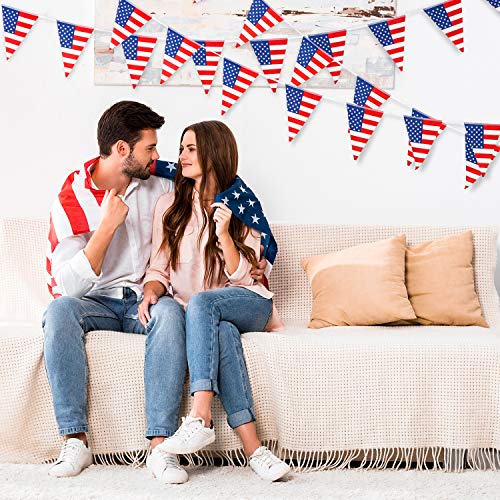 Whaline 30pcs Large USA Patriotic Bunting Banner American July 4th Triangle Flag Garlands Star-Spangled Pennant String Banner for Independent Day Party Grand Opening Home Office Decoration